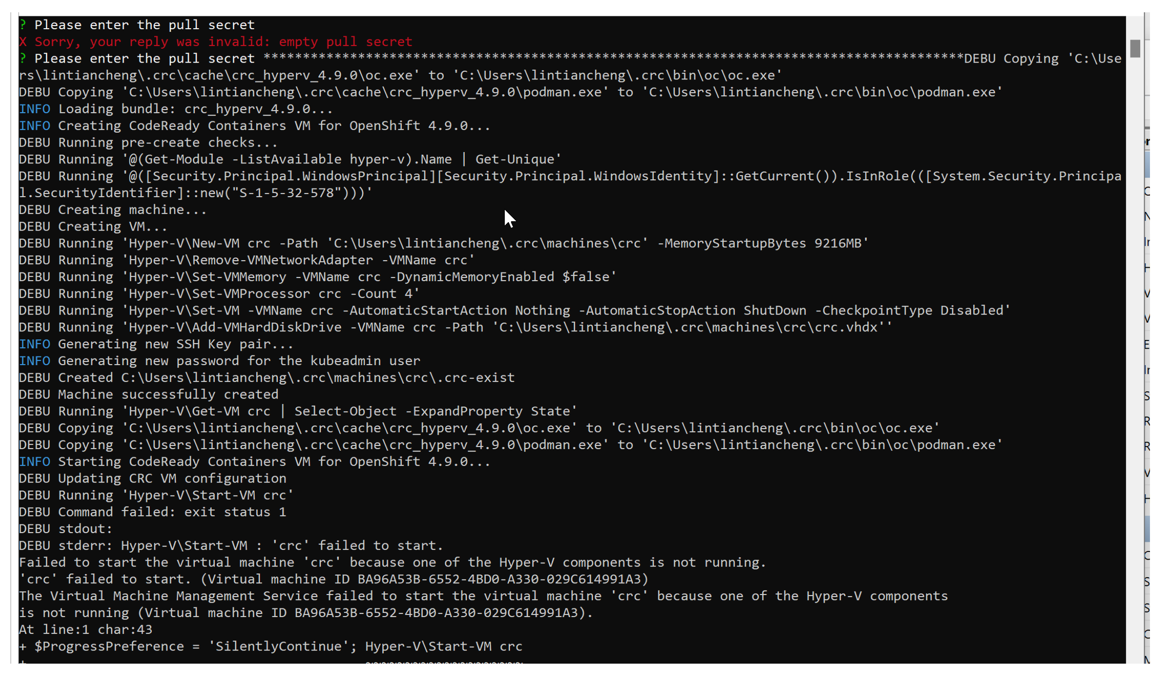 CRC not starting on due to state of the Hyper-V management service · Issue #2826 · crc-org/crc ...