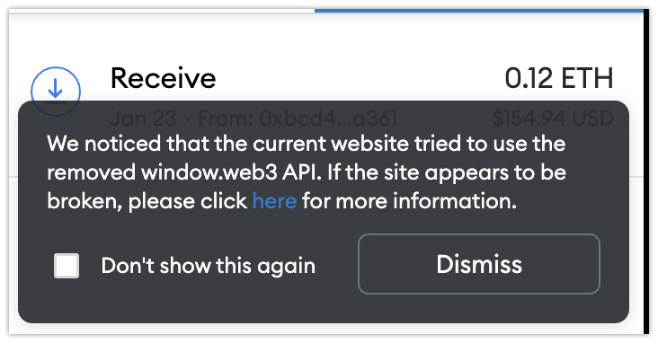 MetaMask warning from legacy window.web3 check · Issue #3887 · web3/web3.js · GitHub