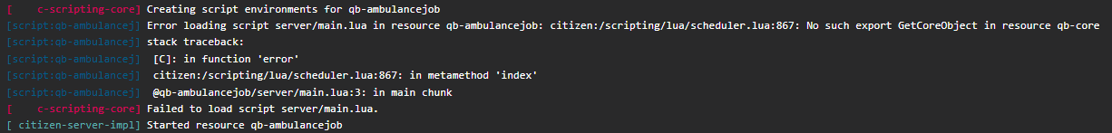 [BUG] No such export GetCoreObject in resource qb-core · Issue #590 · qbcore-framework/qb-core ...