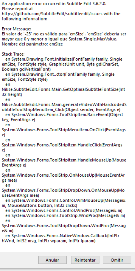 Error message - Generate Video with Burned-In Subtitles · Issue #5436 · SubtitleEdit ...