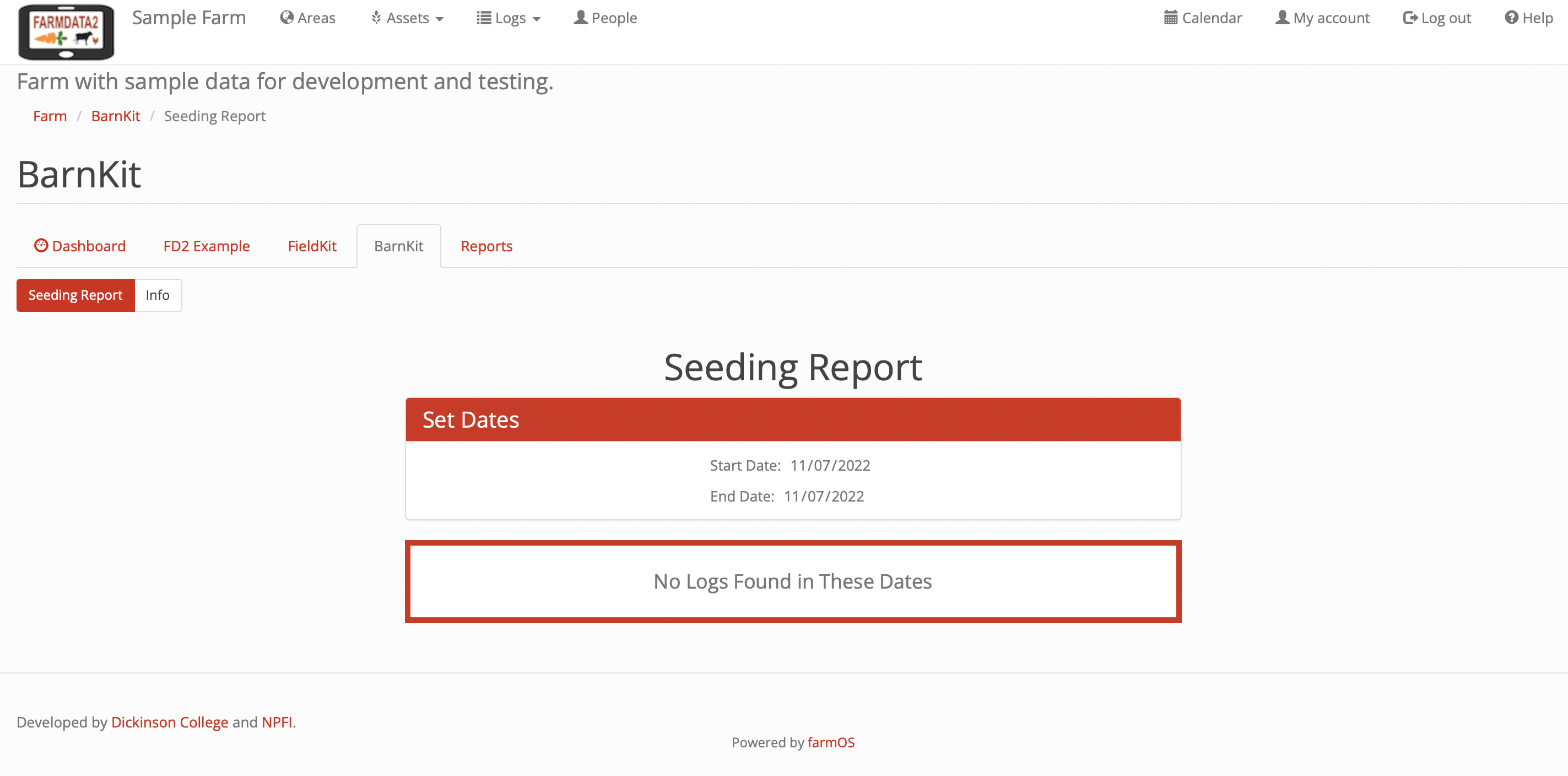 Seeding Report: no logs in table, display a message · Issue #16 · dickinson-comp190/FarmData2 ...
