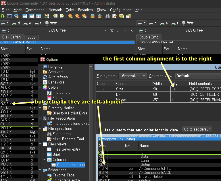 The first column alignment is fixed to the left. · Issue #242 · doublecmd/doublecmd · GitHub