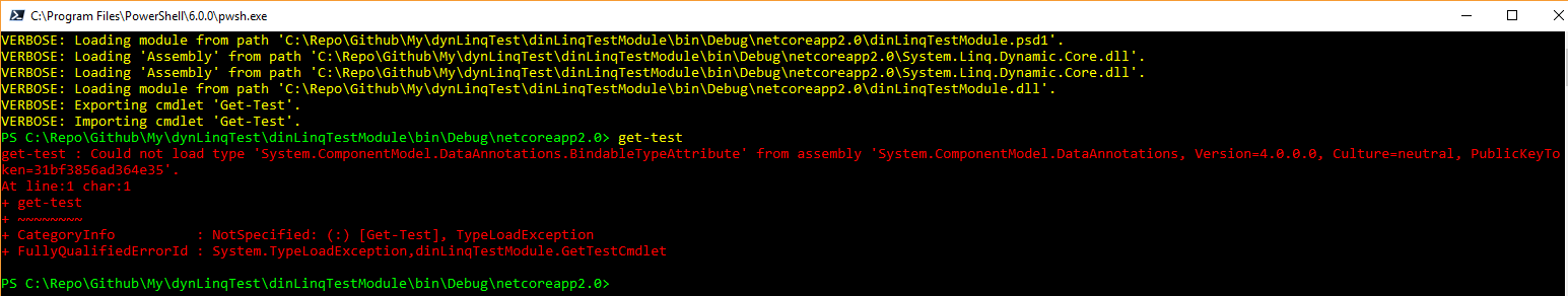 Issue/inconsistent behavior between PS6 Core module and Console app when using System.Linq ...