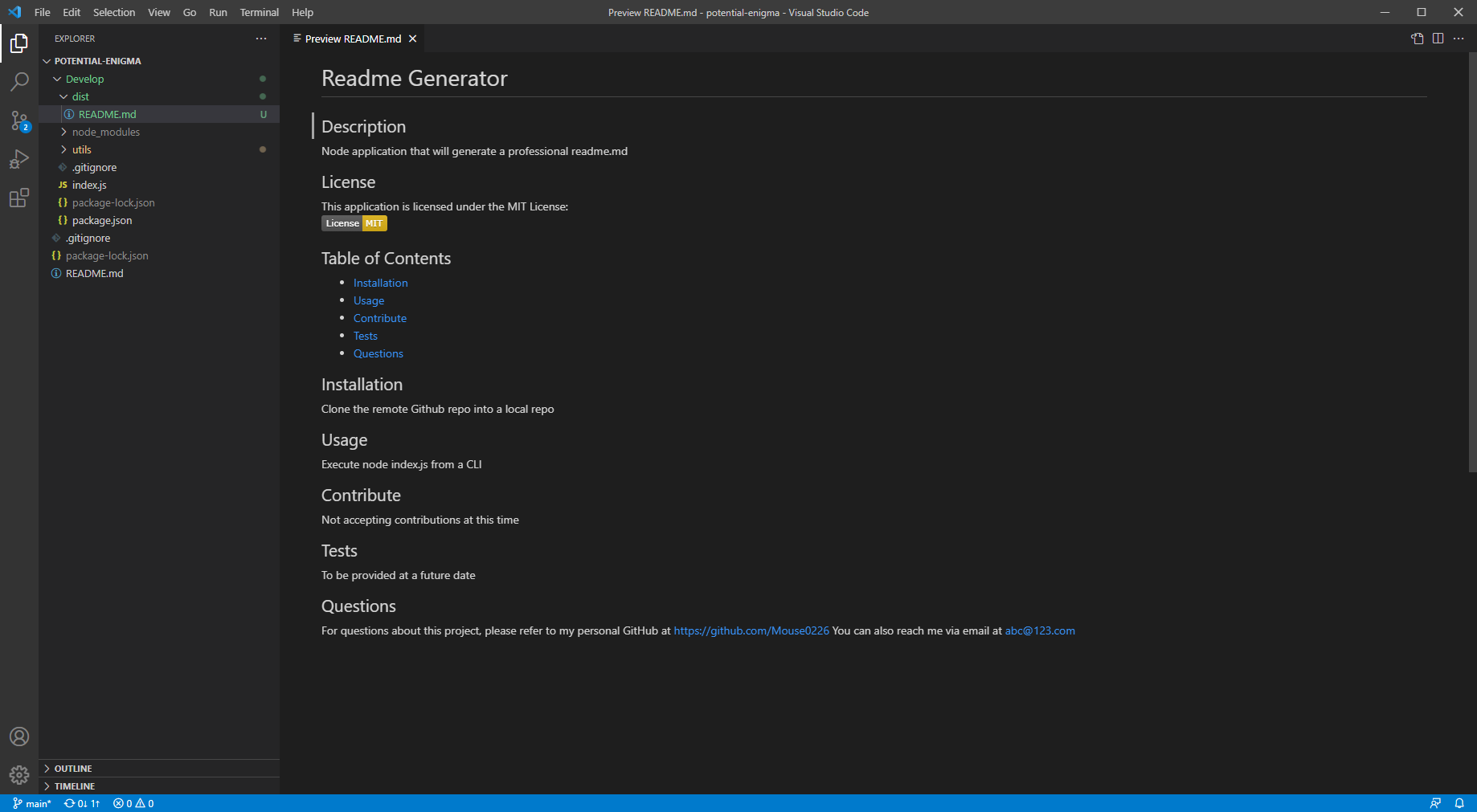 GitHub - Mouse0226/readme-generator