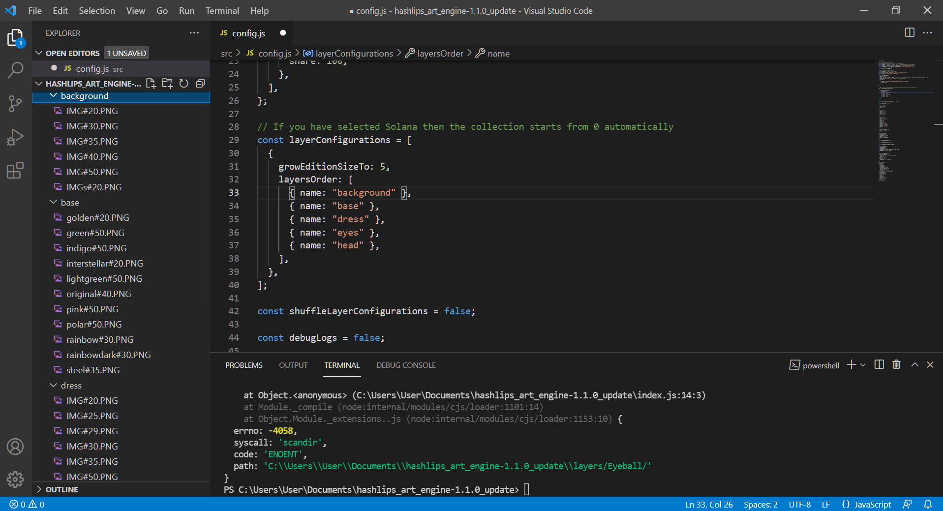 the code wont work after changing files · Issue #191 · HashLips ...
