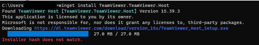 [Package Issue]: TeamViewer.TeamViewer.Host · Issue #97818 · microsoft/winget-pkgs · GitHub