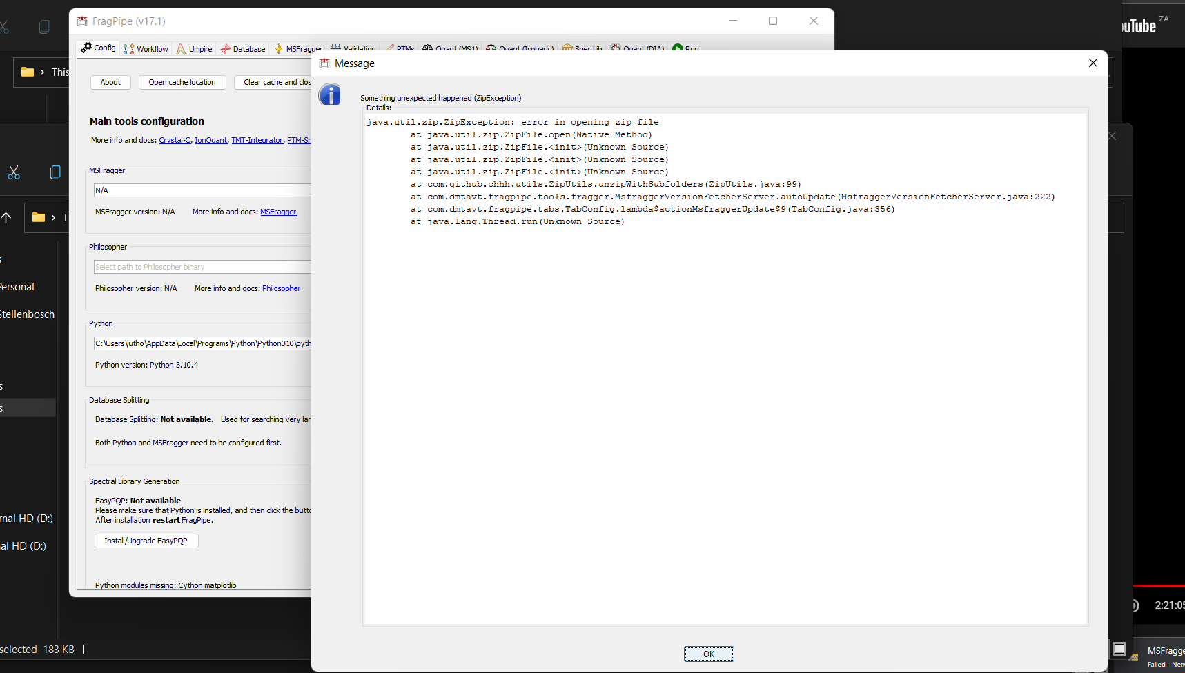 Error message when configuring FragPipe · Issue #689 · Nesvilab/FragPipe · GitHub