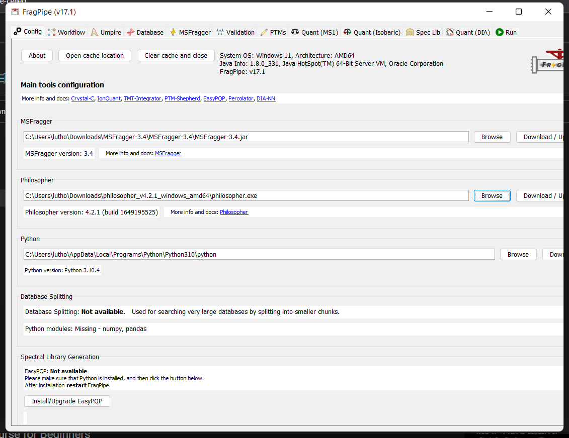 Error message when configuring FragPipe · Issue #689 · Nesvilab ...