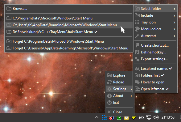 GitHub - fraktalfan/TrayMenu: An alternative, freely configurable Start ...