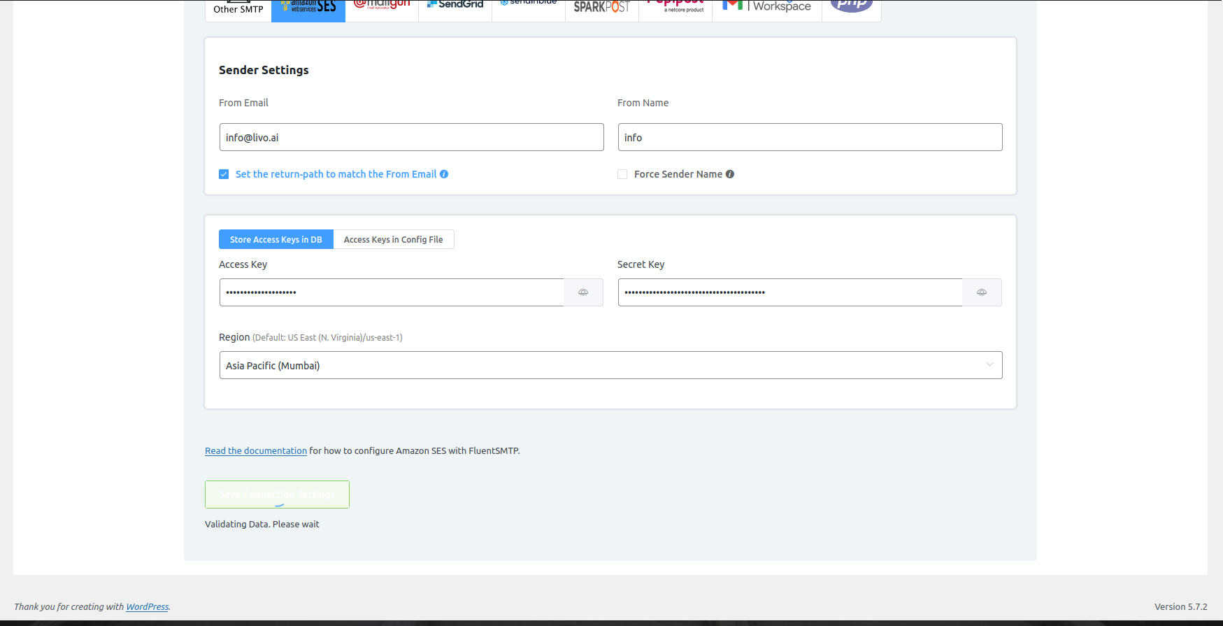 Not able to submit smtp settings for AWS SES · Issue #40 · WPManageNinja/fluent-smtp · GitHub