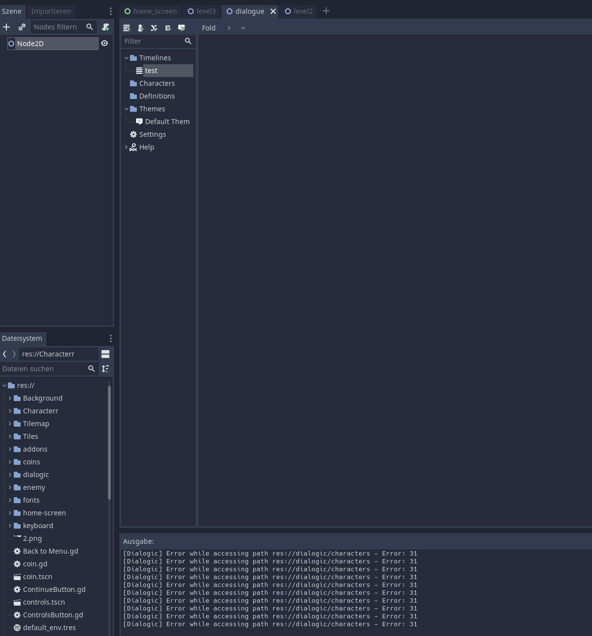 Error while accessing path res://dialogic/characters - Error: 31 · Issue #673 · dialogic-godot ...