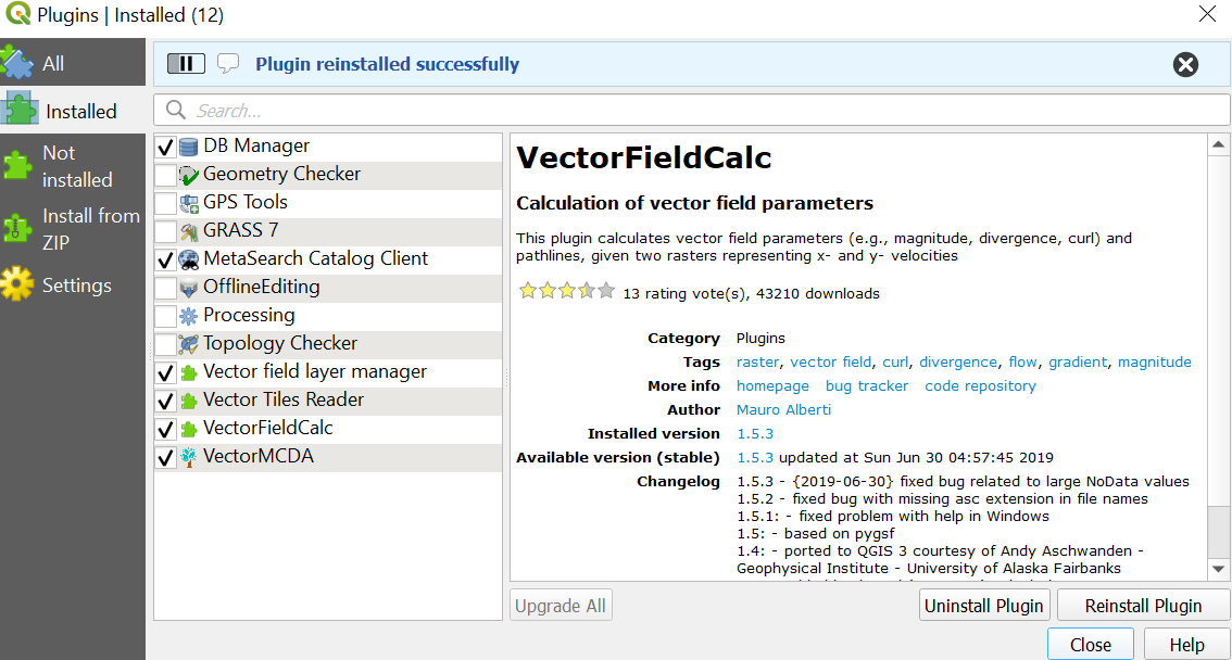 Couldn't load plugin 'VectorFieldCalc' due to an error when calling its classFactory() method ...