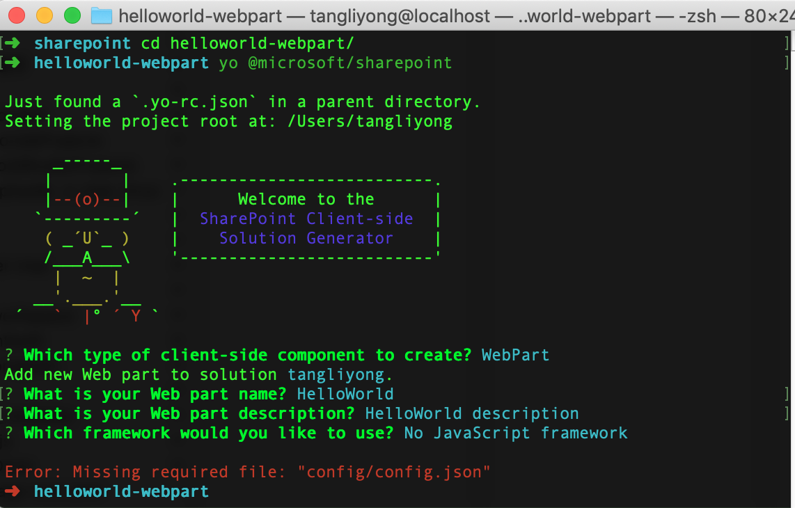Mac run"yo @microsoft/sharepoint" Error: Missing required file: "config/config.json" · Issue ...
