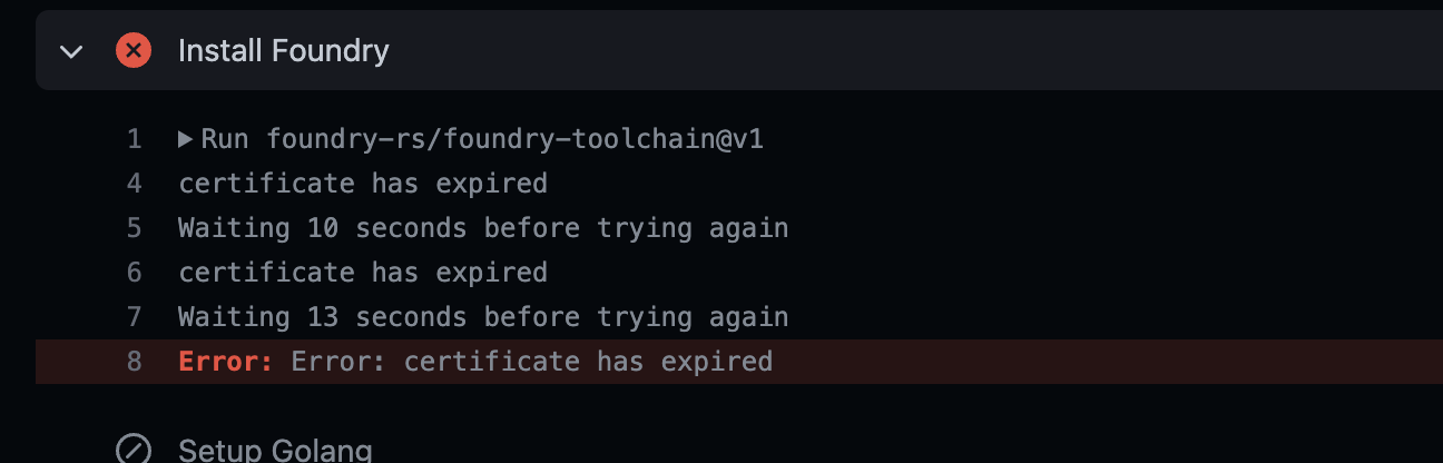 bug: Foundry Github Action has expired certificate. · Issue #4638 · foundry-rs/foundry · GitHub