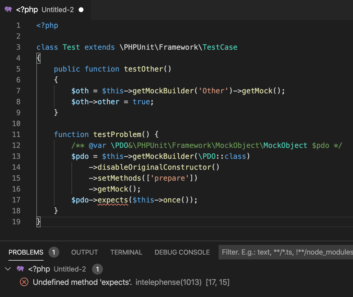 PHPUnit MockObject not matching expected type · Issue #698 · bmewburn/vscode-intelephense · GitHub