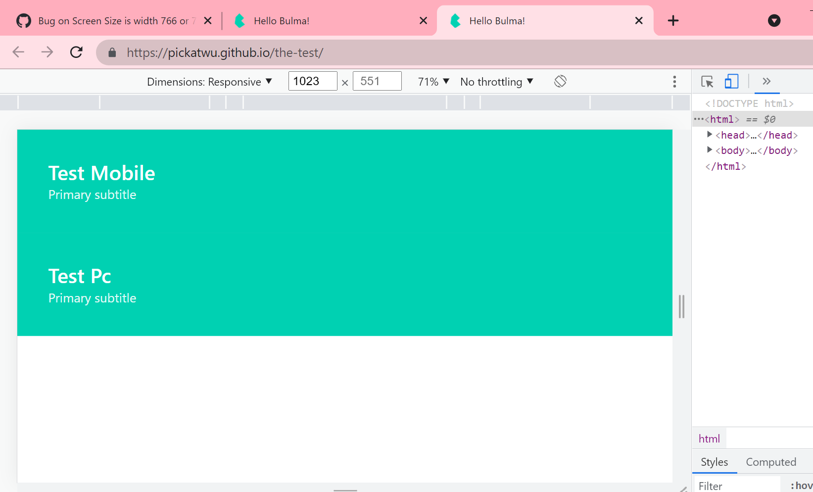 Bug on Screen Size is width 766 or 769 · Issue #3448 · jgthms/bulma · GitHub