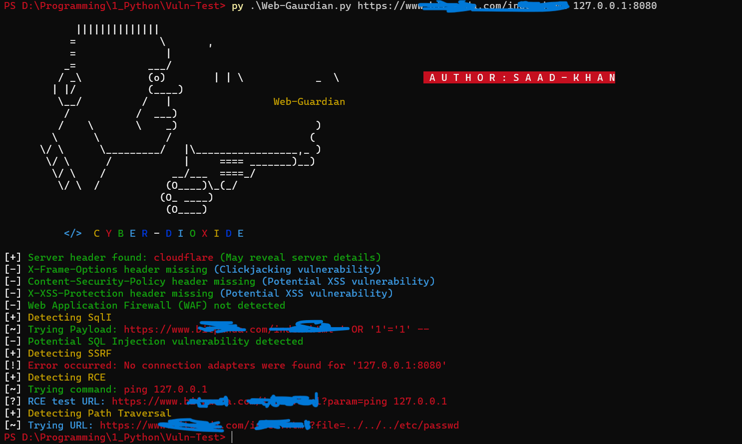 GitHub - Cyber-Dioxide/WebGuardian: Python-based vulnerability detection tool for web applications