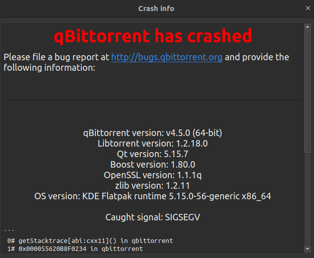 qBittorrent has crashed ! · Issue #18232 · qbittorrent/qBittorrent · GitHub