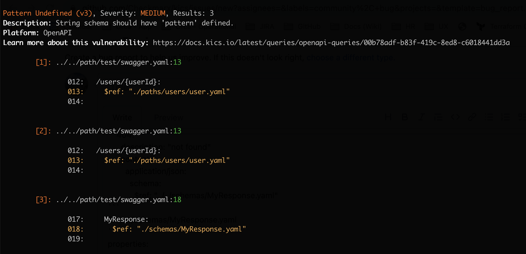 Swagger scan findings are shown multiple times · Issue #6484 · Checkmarx/kics · GitHub