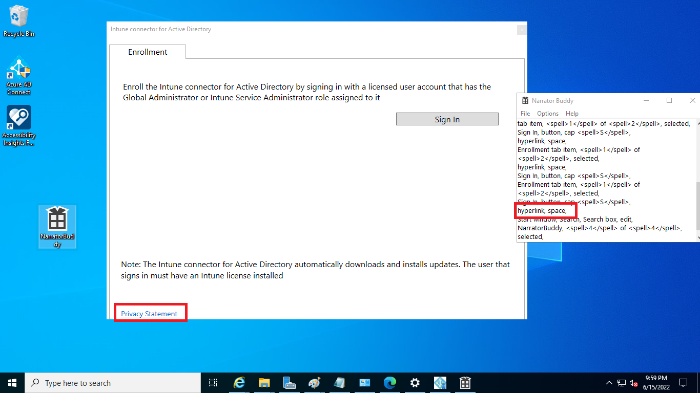 The Name of the 'privacy statement' link is not announced by the narrator. · Issue #7066 ...