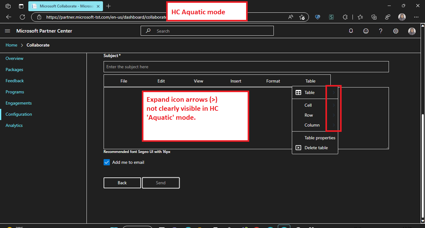 Icons of buttons are not clearly visible in multiple places only in High Contrast 'Aquatic' mode ...