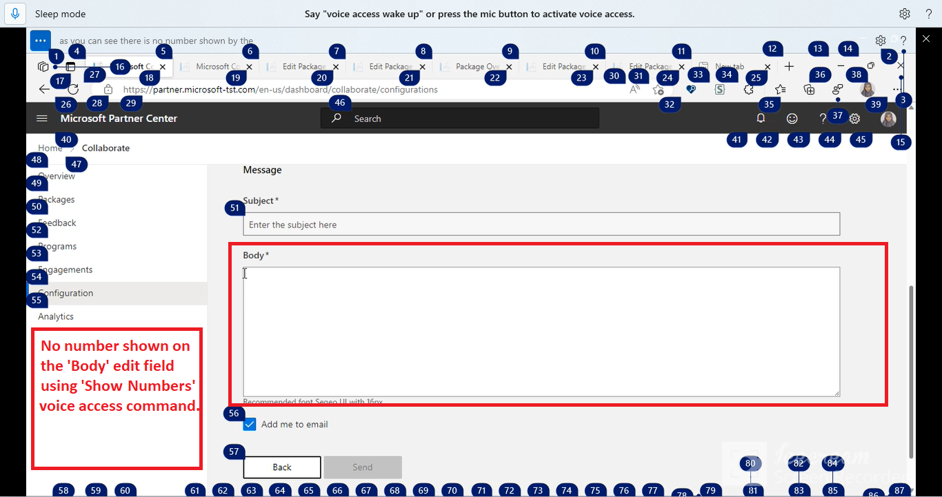 No number shown on the TinyMCE Tab content using 'Show numbers' voice access command . · Issue ...