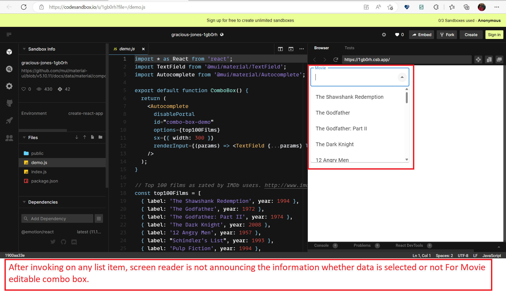[a11y] After invoking on any list item, screen reader is not announcing the information whether ...