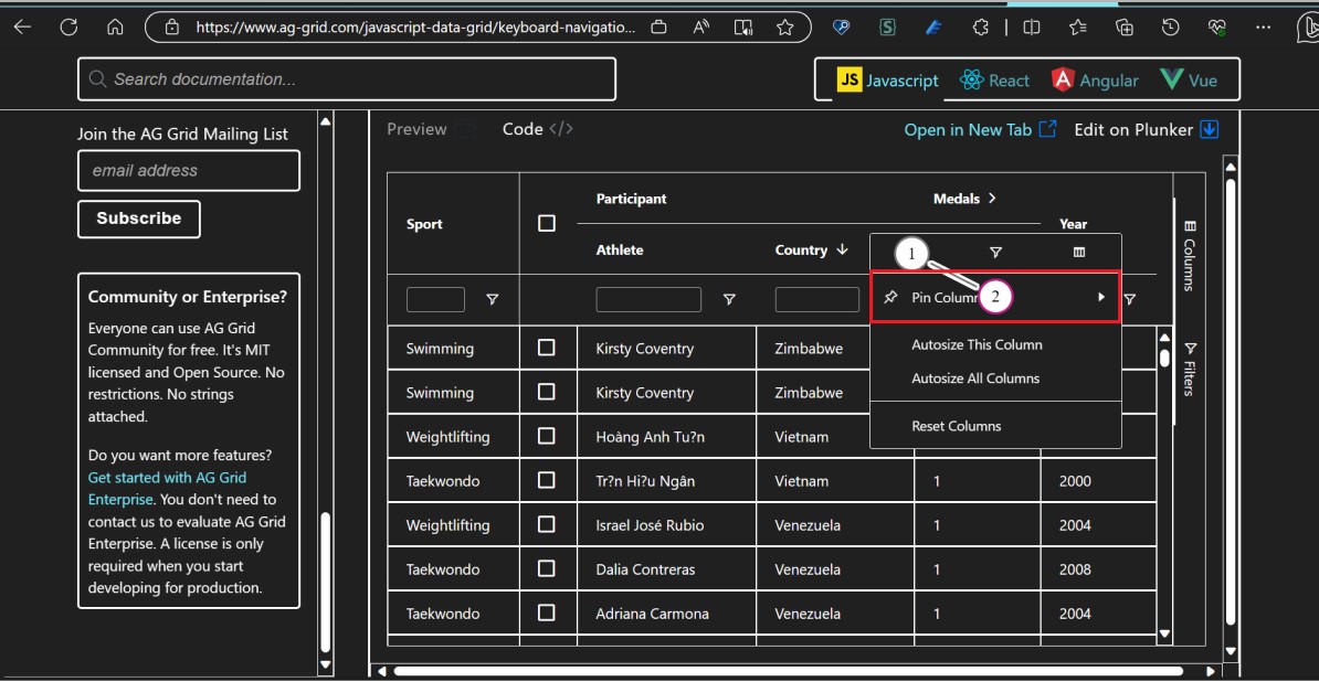 In high contrast themes, keyboard focus indicator is not visible on the values of 'Action ...