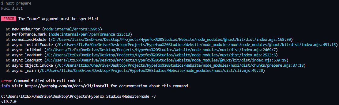 Node V19 Throws An Error The Name Argument Must Be Specified · Issue 19682 · Nuxtnuxt