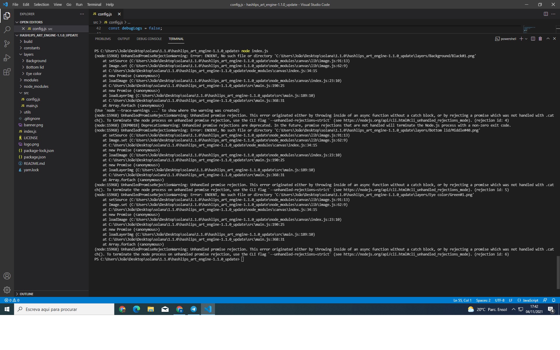 help... node index.js not workin · Issue #205 · HashLips/hashlips_art_engine · GitHub