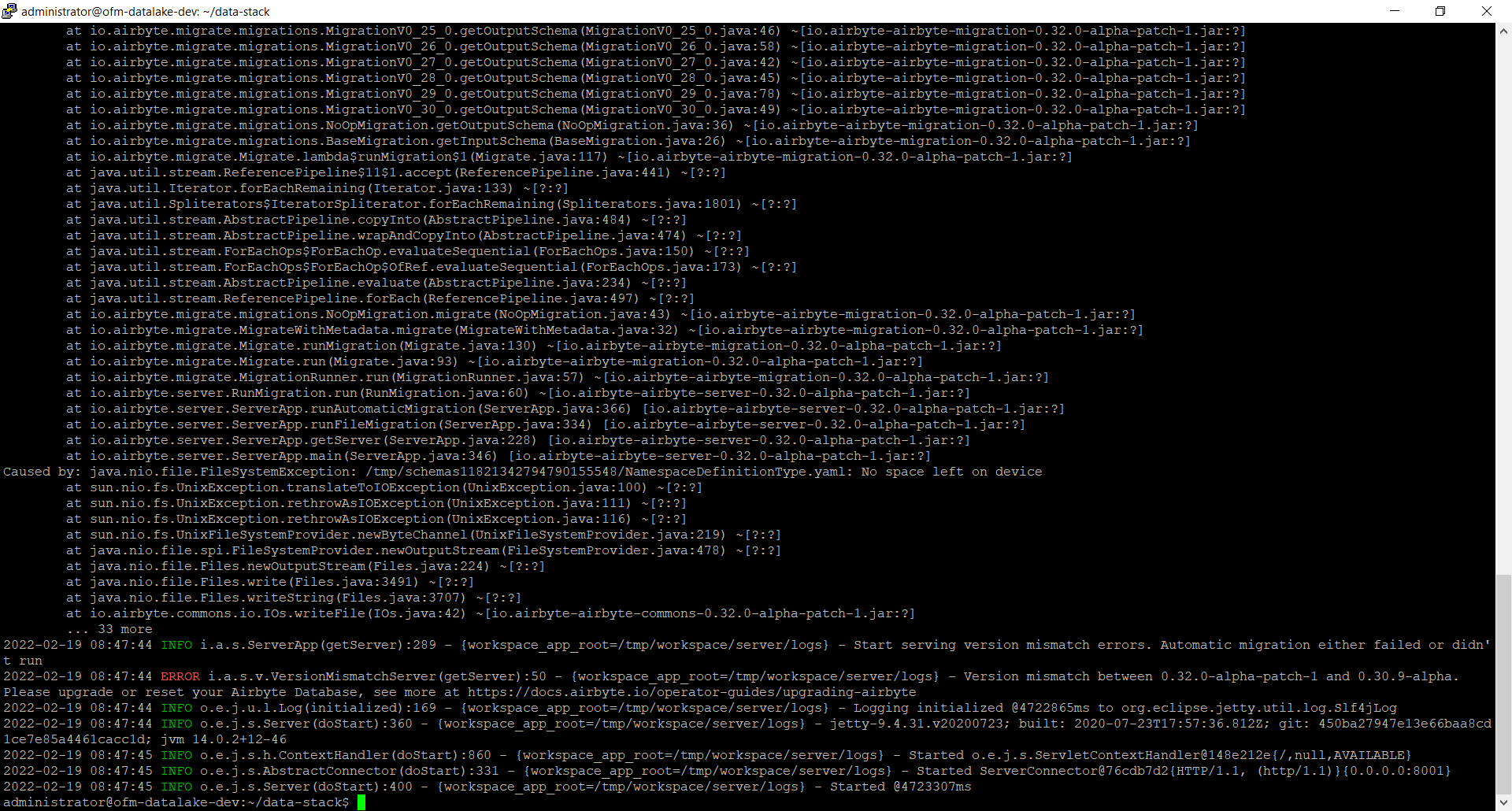 Error Step Upgrading Airbyte 0.30.9-alpha to 0.32.0-alpha-patch1 ...