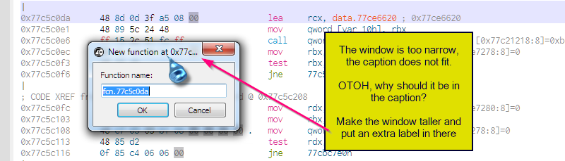 "New Function" dialog: too short by default and Z-Order broken · Issue #3102 · rizinorg/cutter ...