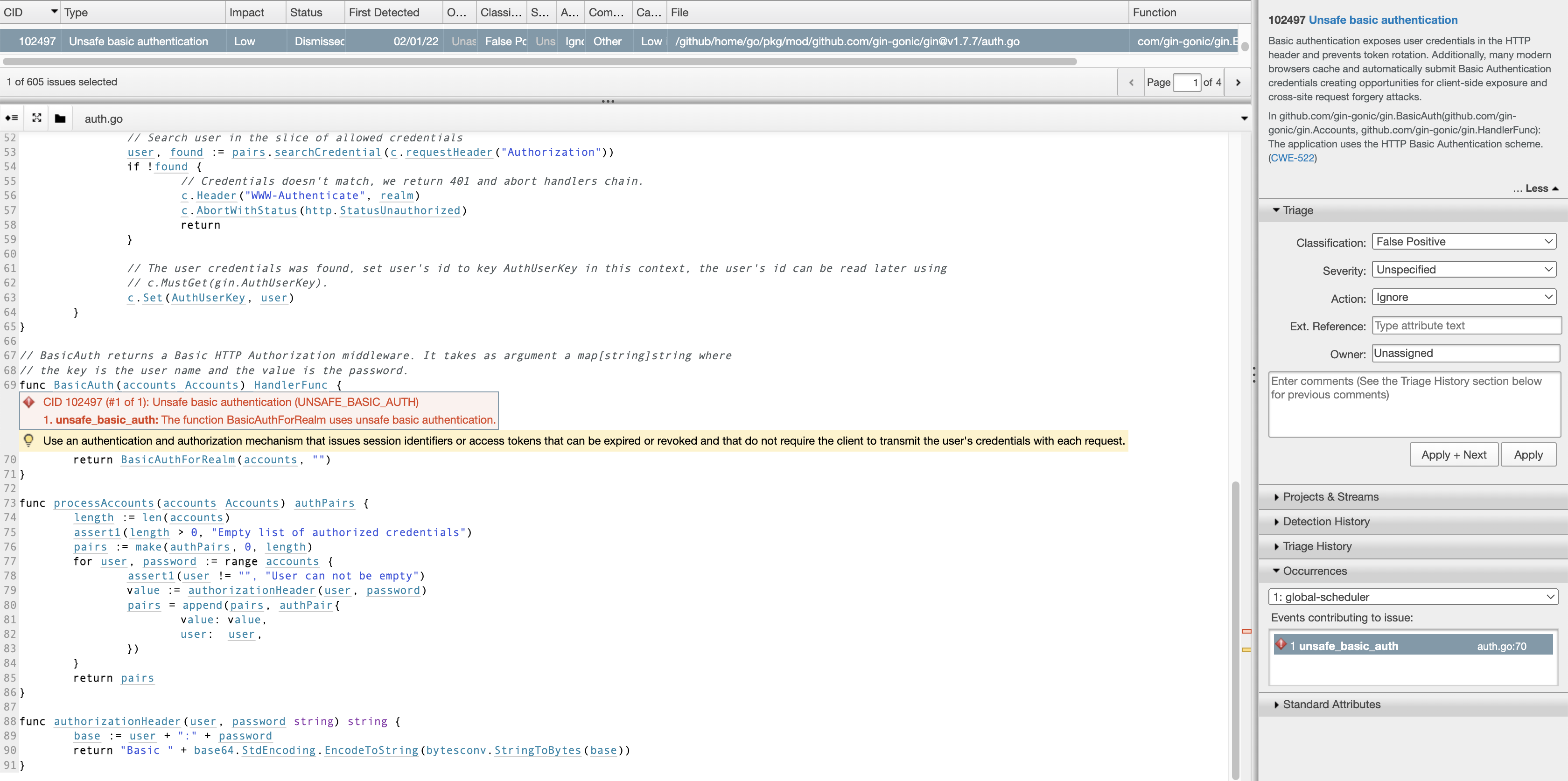SAST coverity scan - Unsafe Basic authentication in auth.go · Issue #3264 · gin-gonic/gin · GitHub