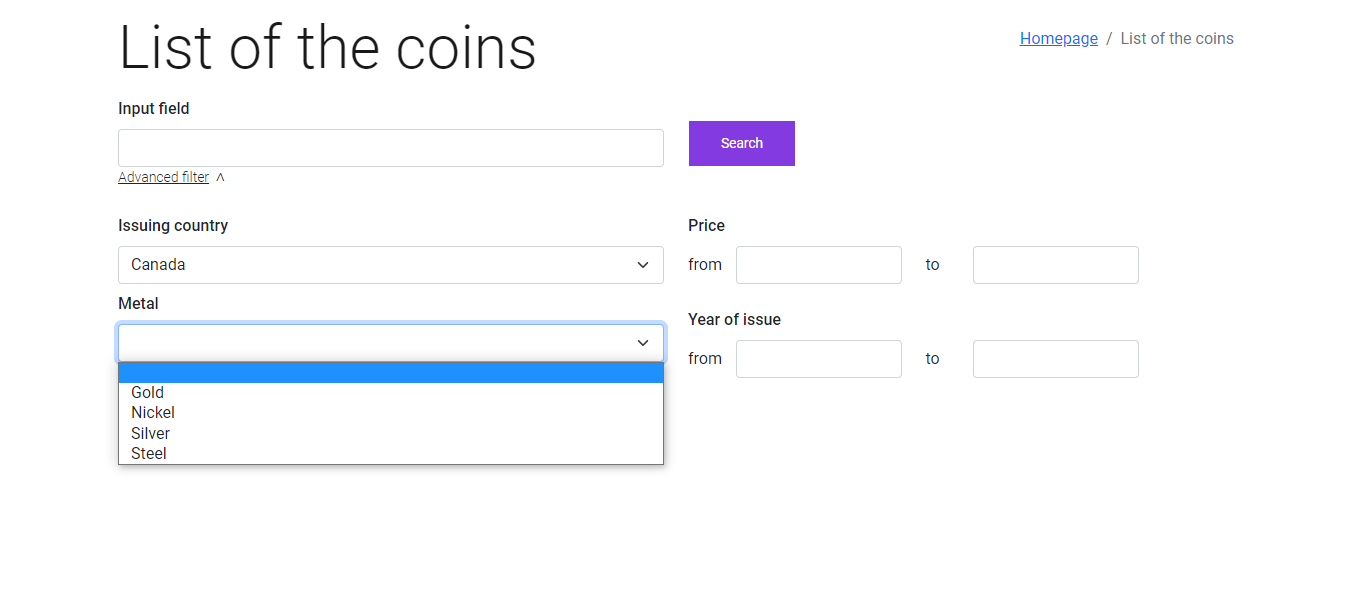 GitHub - tbandelikova/catalogue2: Каталог драгоценных монет. React+Redux and NodeJS+Express and ...