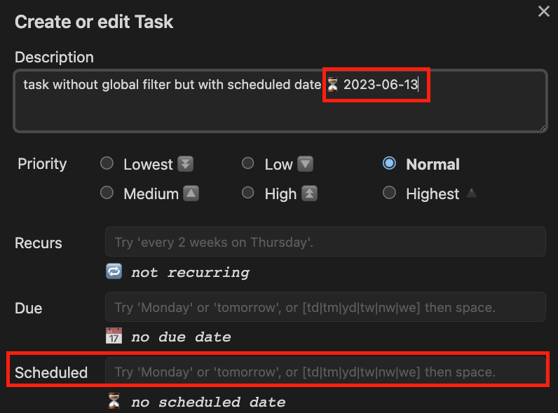 Edit modal not recognising scheduled date if task line didn't have the Global Filter (when it is ...