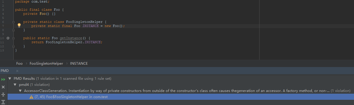 [java] SingletonClassReturningNewInstance false positive with double assignment · Issue #932 ...