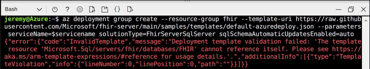 QuickstartDeployCLI with solutionType=FhirServerSqlServer fails · Issue #2326 · microsoft/fhir ...