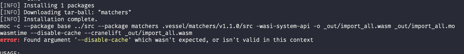error: Found argument '--disable-cache' which wasn't expected, or isn't valid in this context ...