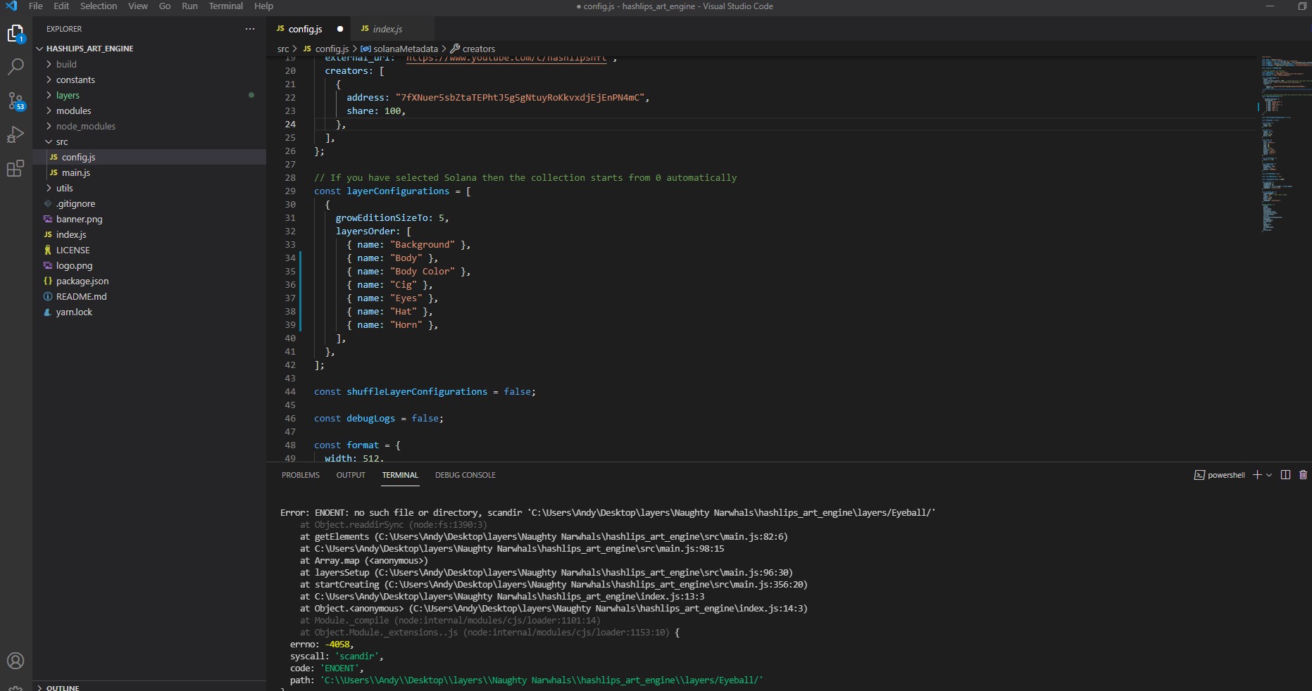 Having issue running node index.js · Issue #224 · HashLips/hashlips_art_engine · GitHub