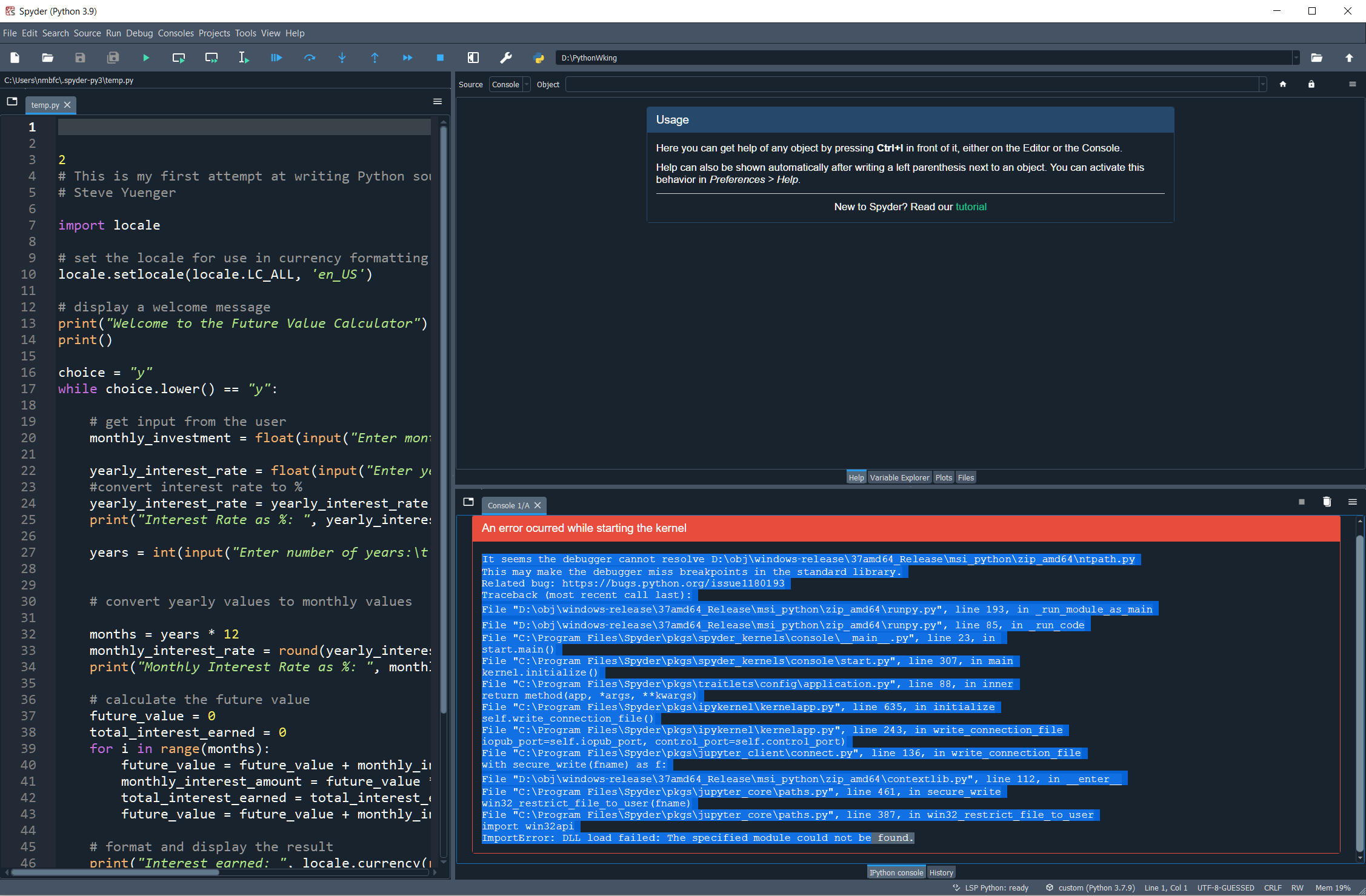Spyder 5.15 errors on loading · Issue #12706 · ContinuumIO/anaconda ...