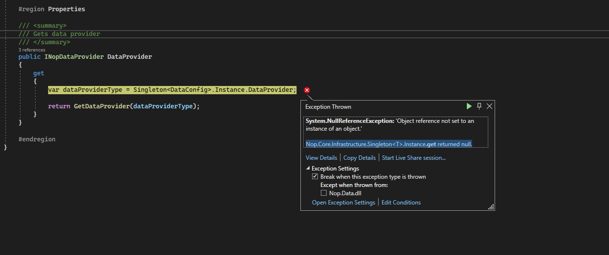 Nop.Core.Infrastructure.Singleton .Instance.get returned null. · Issue #6031 · nopSolutions ...
