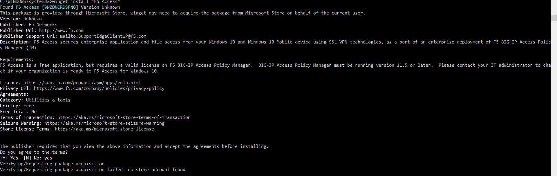 [Bug]: Installing F5 Access App I receive error of no Store Account but ...