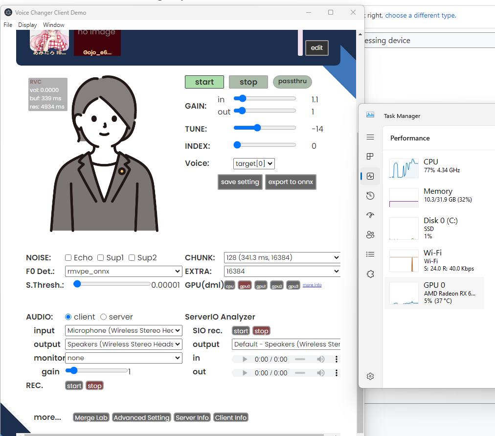 [ISSUE]: Voice changing usees CPU even though the GPU is selected as processing device · Issue ...
