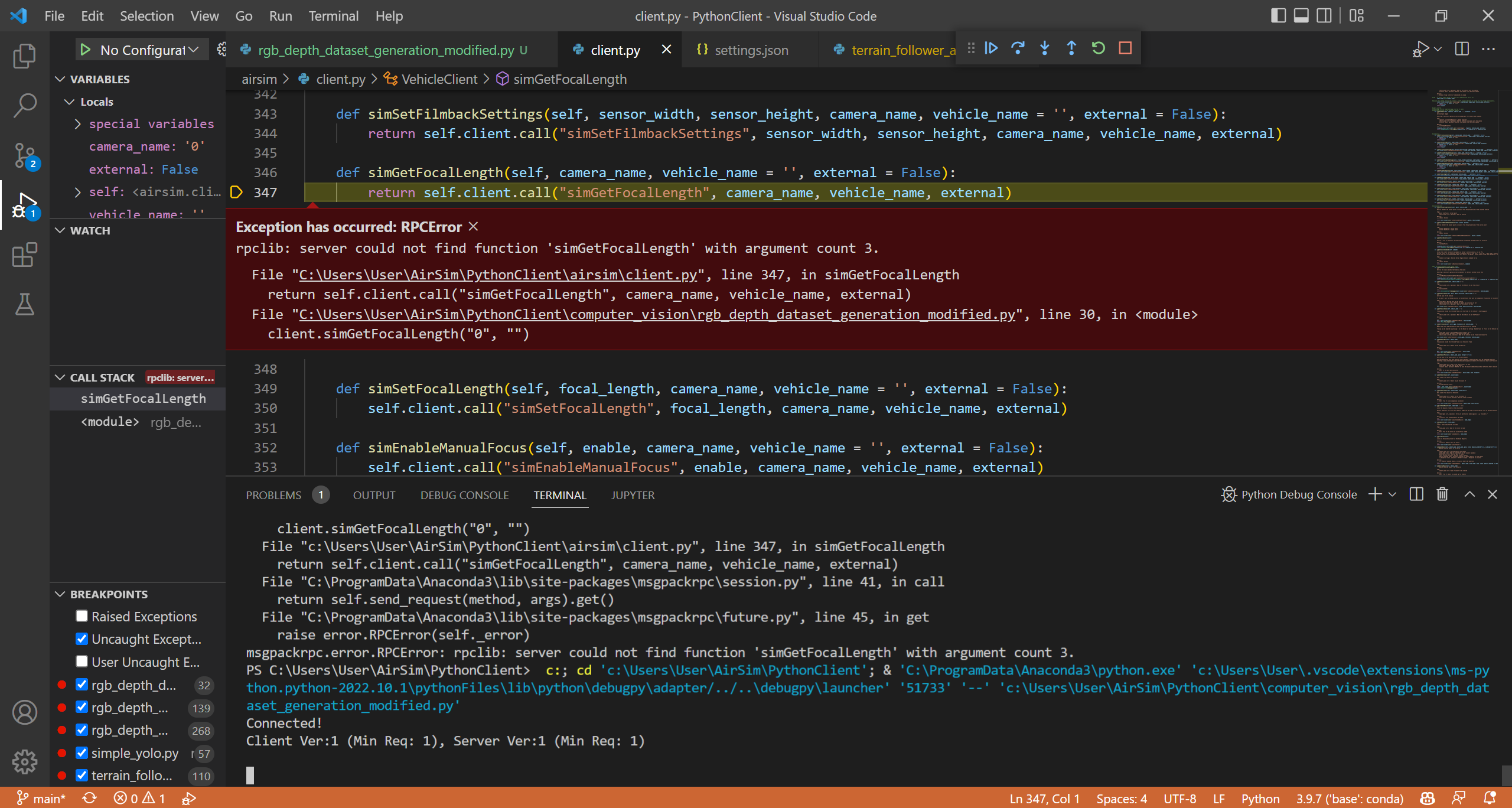 client.simSetFocalLength Issue · Issue #4648 · microsoft/AirSim · GitHub