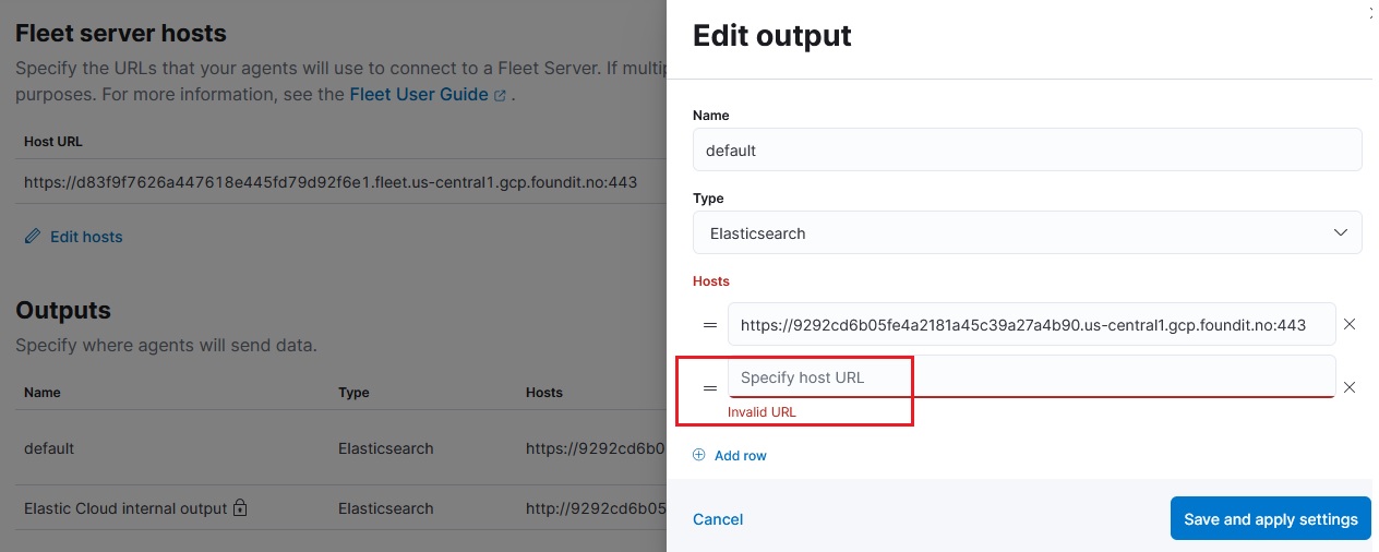 [Fleet] Incorrect validation message 'Invalid URL' is displayed on saving default output without ...
