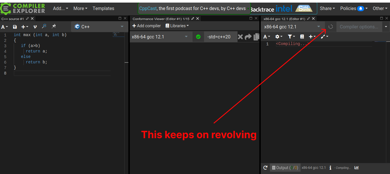 [BUG]: Loading button keeps on revolving · Issue #4187 · compiler-explorer/compiler-explorer ...