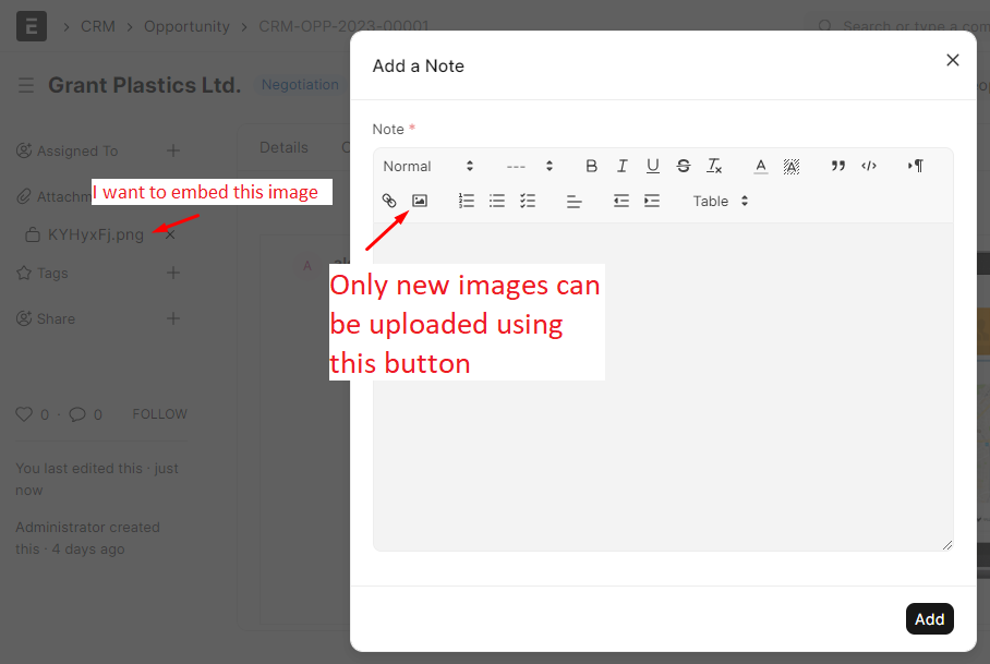 CRM Note - More consistent and flexible image attachments · Issue #37982 · frappe/erpnext · GitHub