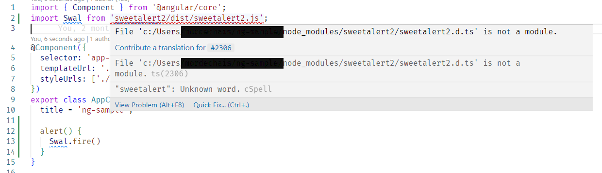 Types aren't available when importing Swal from 'sweetalert2/dist ...