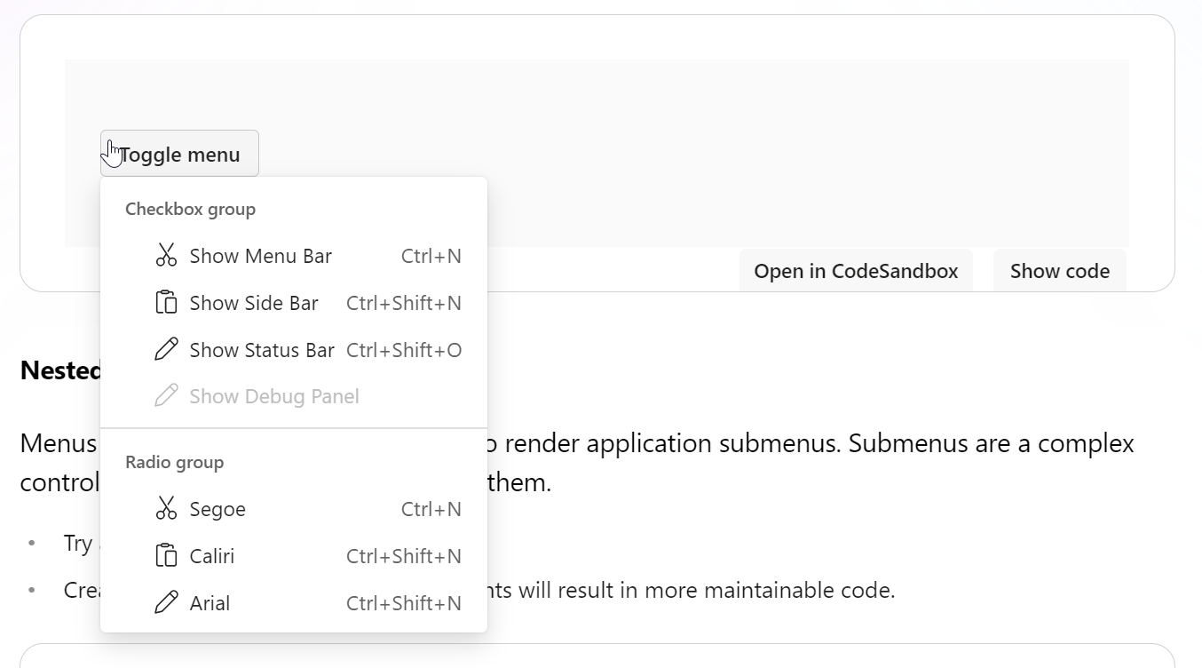[Bug]: Menu: Hide/Show Code in Storybook clips open menus · Issue #23165 · microsoft/fluentui ...