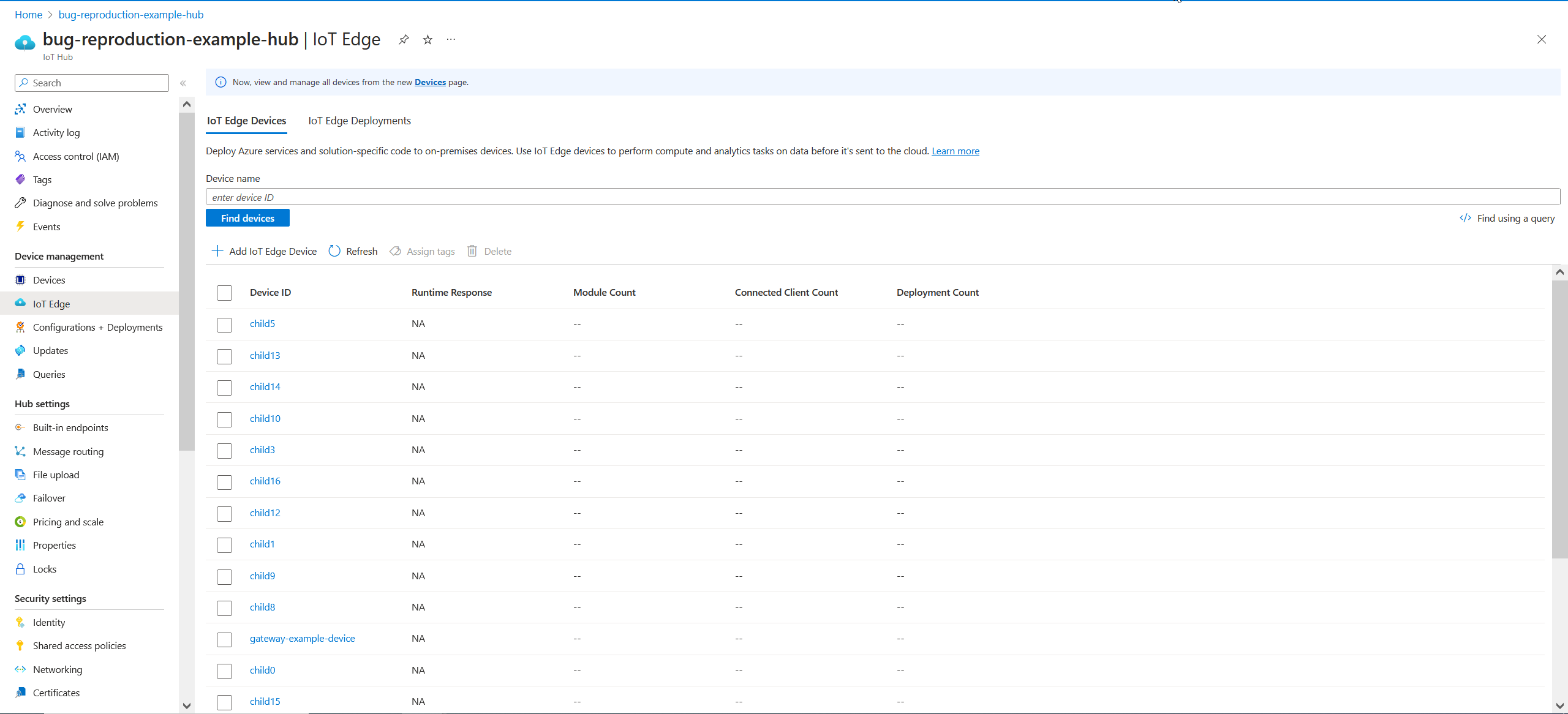 Edge Hub is unable to update child device identities on edge devices with a large number of ...